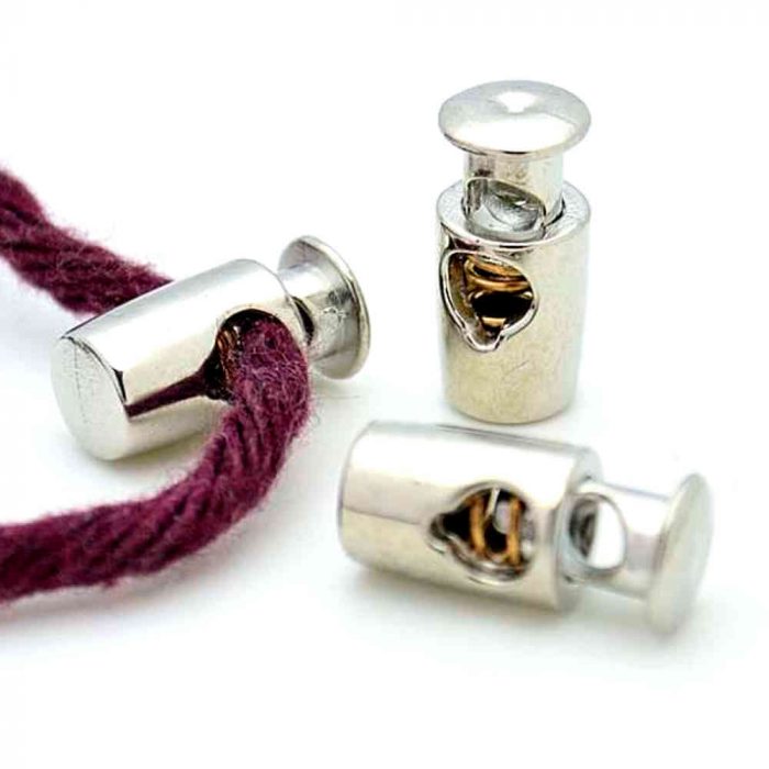 SILVER CORD LOCK END SPRING LOADED - Nasias Buttons